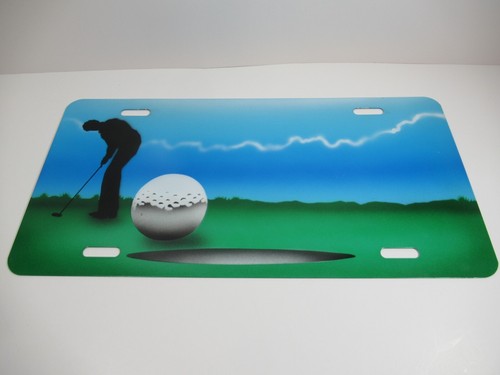 New License Vanity Plate Golfer with Golf Ball Blue Background with ...