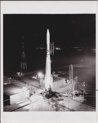 1966 NASA photo Thrust-Augmented Thor-Agena B Rocket awaits Nimbus C ...