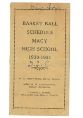 1931 Basketball Schedule Macy Highschool Game Scores Filled Out | eBay