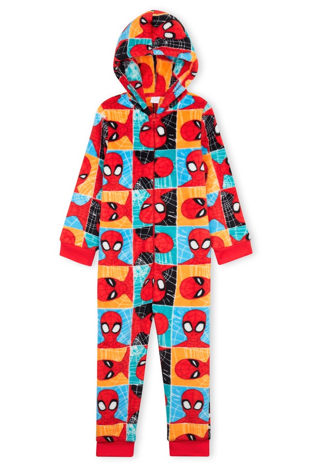 Marvel All In One Pyjama for Boys, Spiderman Sleepsuit, Fleece Boys ...