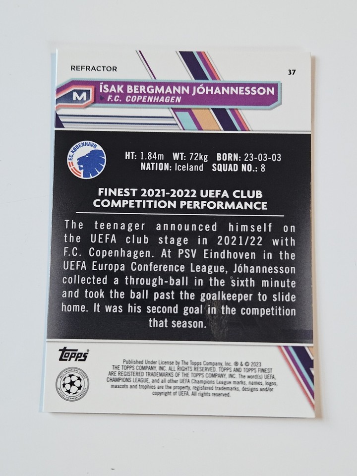 2022-23 Topps Finest Isak Bergmann Johannesson Rookie Refractor | eBay
