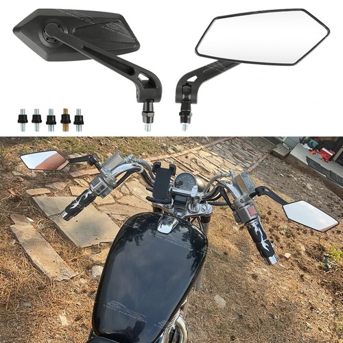 10mm Motorcycle Rearview Side Wing Mirrors For Cruiser Bobber Chopper ...