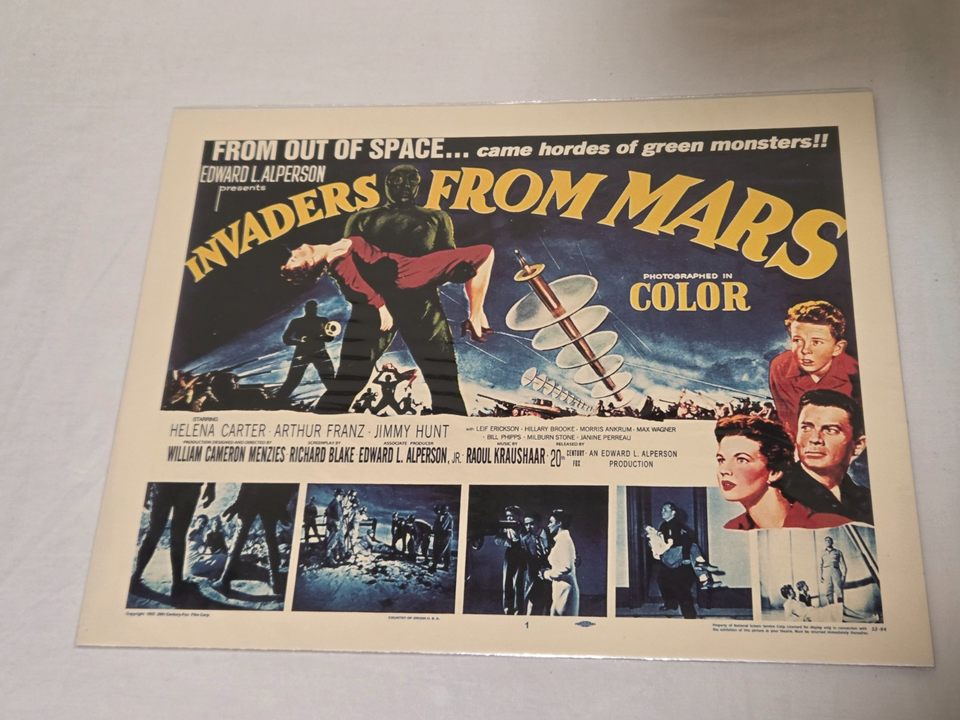 Invaders From Mars Lobby Card. 11x14. Reproduction. Helena Carter. Sci ...