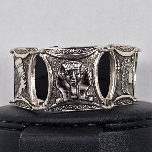 VTG Silver-Tone Egyptian Revival Link Bracelet W/ Pharaoh Sphinx ...