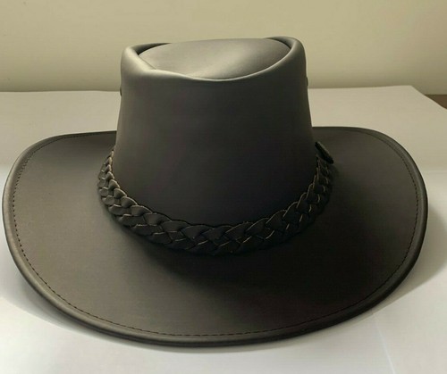 Hazy Blue Aussie Style Cowboy Leather Bush Wide Brim Hat Waterproof ...