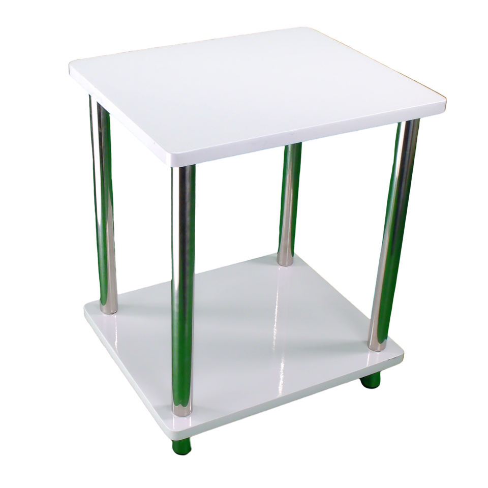Small 2 Tier White Gloss Finish Side Table with Shelf Bedroom Coffee ...