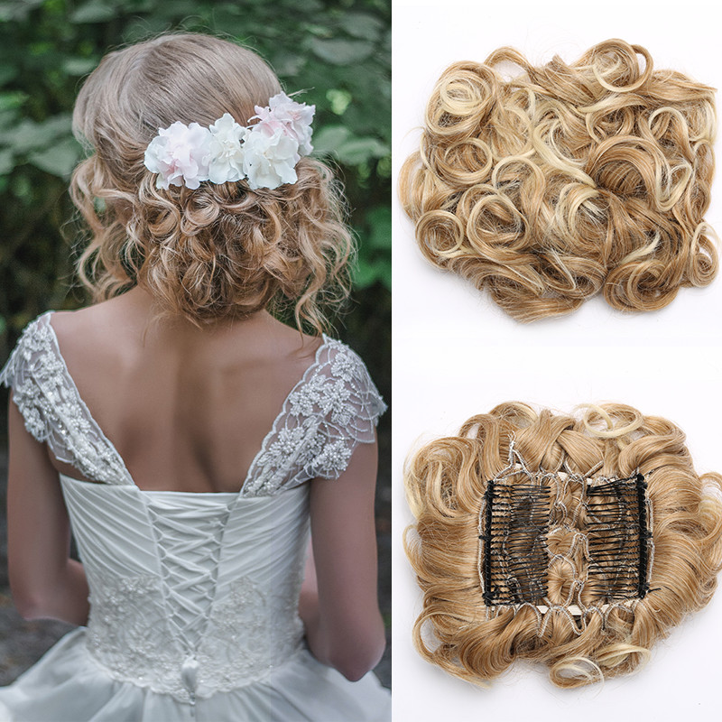LARGE THICK Curly Scrunchie Combs Messy Bun Updo Clip in Hair Piece ...