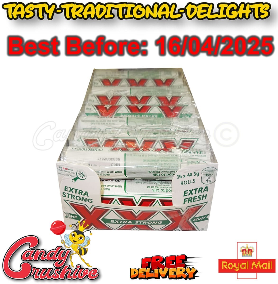 XXX Extra Strong Mints Rolls 40.5g Seriously Strong - Full Box of 36 ...