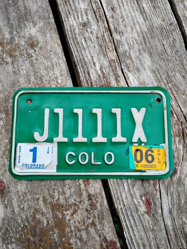 2006 Colorado MOTORCYCLE License Plate - "J1111X" 1 06 stickers COLO | eBay