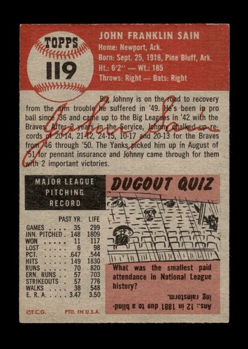 1953 Topps Set-Break #119 John Sain EX-EXMINT *GMCARDS* | eBay