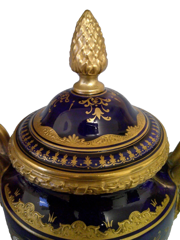 Stunning Antique Coalport Vase & Cover Cobalt Blue & Gold View Lion ...