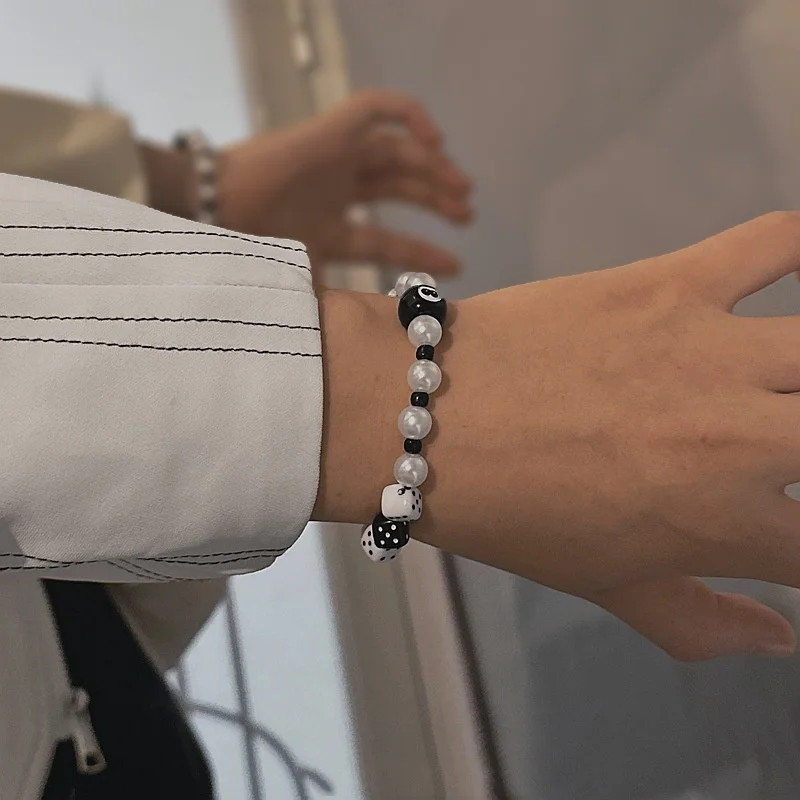 New Billiard Beaded Black 8-Hand Bracelet Ladies Men Cross Lucky ...