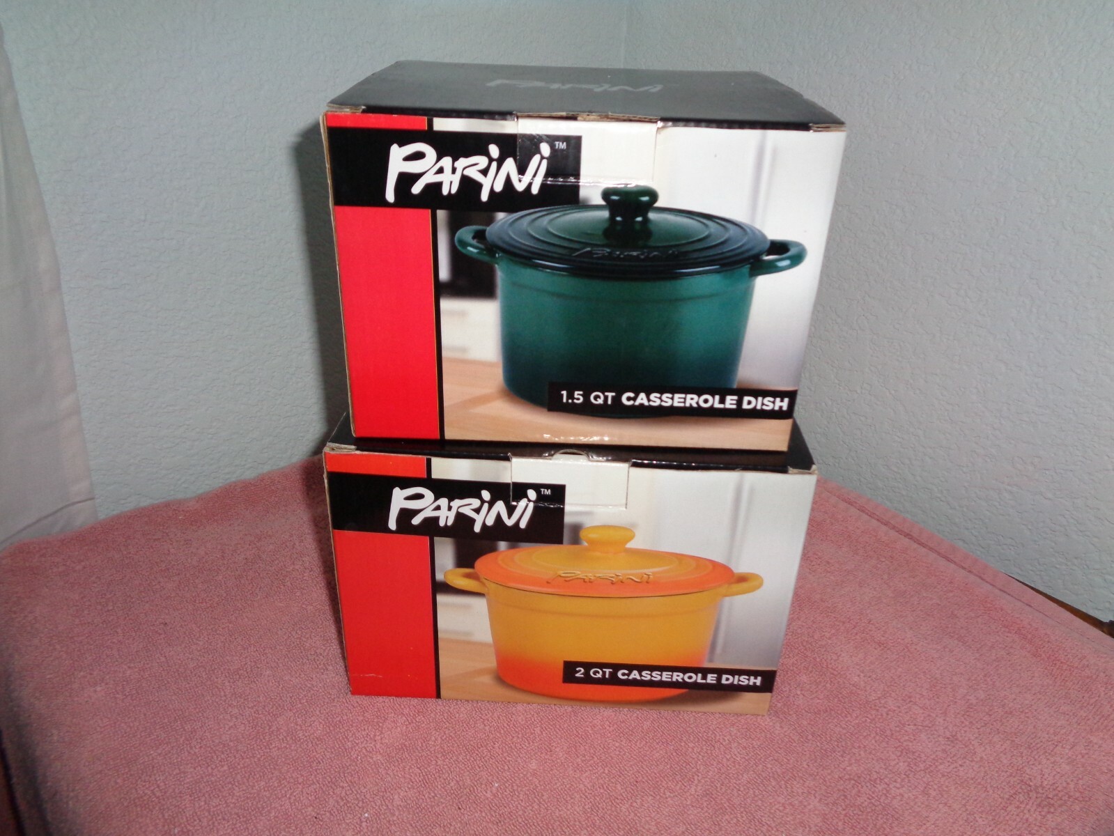Parini Casserole Set of 2 Flameproof Pots 1.5 Blue & 2 Quart Orange | eBay