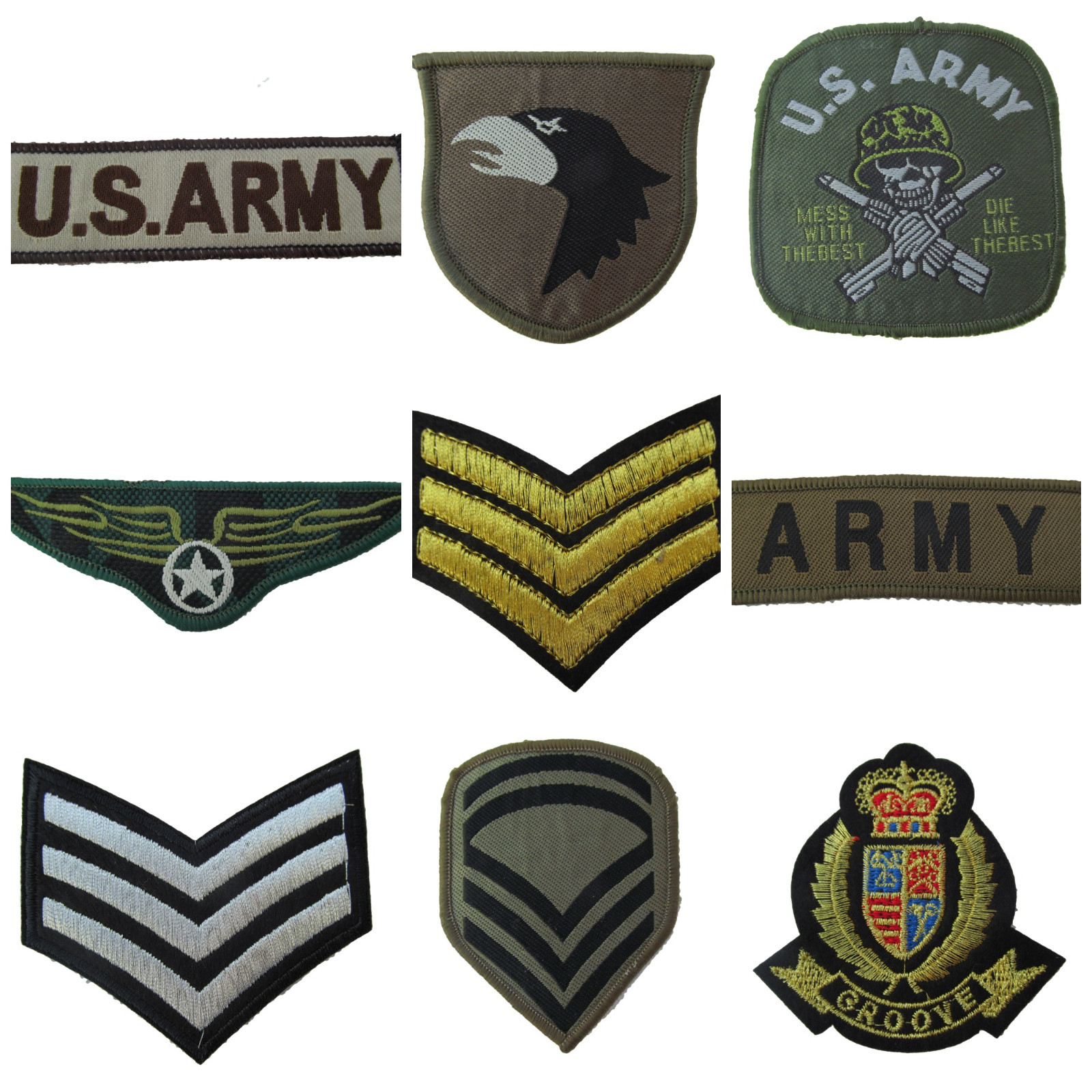 EMBROIDERY CLOTH MILITARY SERGEANT STRIPES IRON CROSS WINGS US ARMY SEW ...