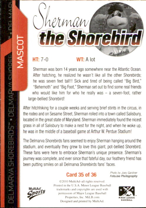 2010 Delmarva Shorebirds Multi-Ad #35 Mascot Sherman the Shorebird ...