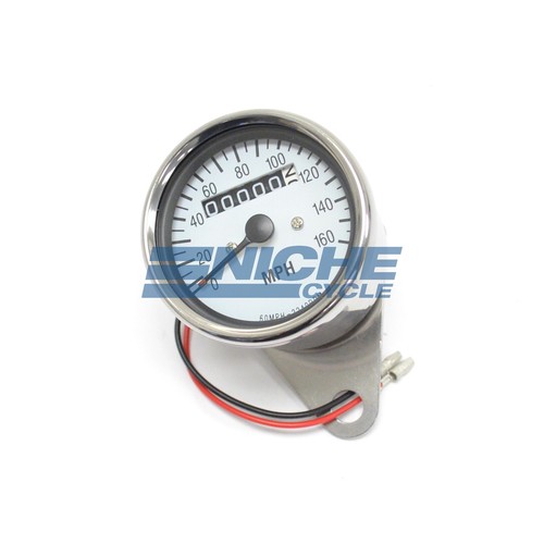 Mini Speedo White Motorcycle Mechanical 160MPH Speedometer Gauge 2240 ...
