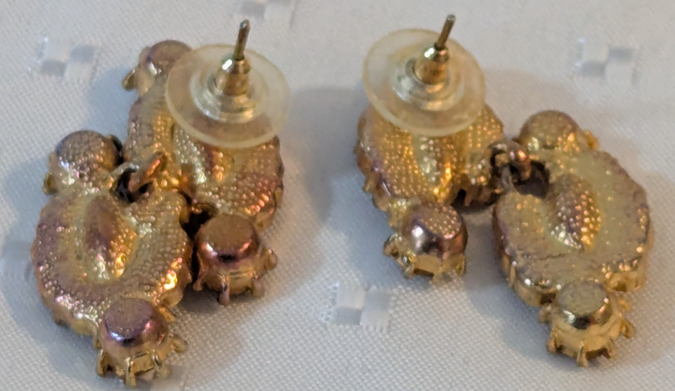Vintage Pierced Earrings-Gold Tone-Amber Coloured Rhinestones | eBay