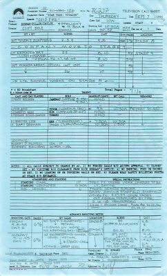 Rare 1995 STAR TREK: TNG call sheet "COLD FIRE" Blue Sept 7th Dir ...