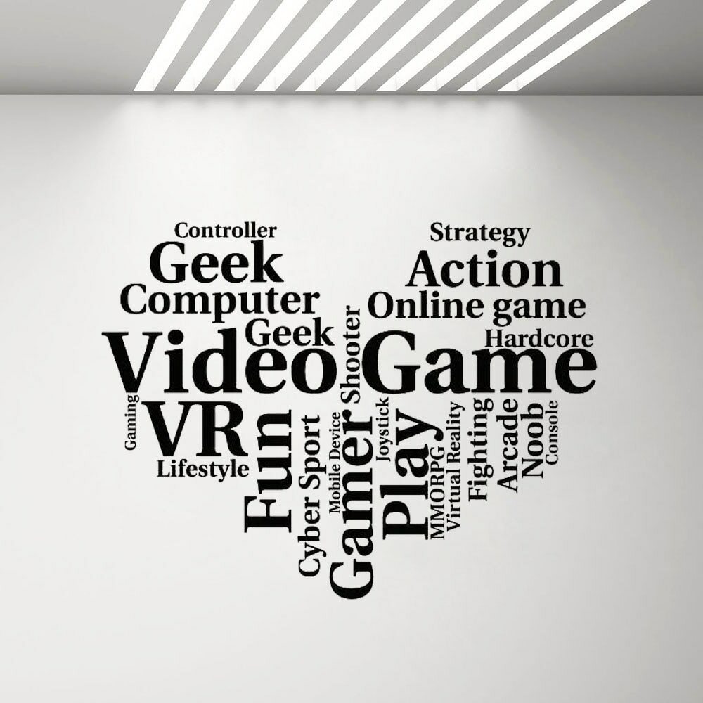 Gamer Heart Words Vinyl Decals Gaming Art Geek Room Wall Stickers Mural ...