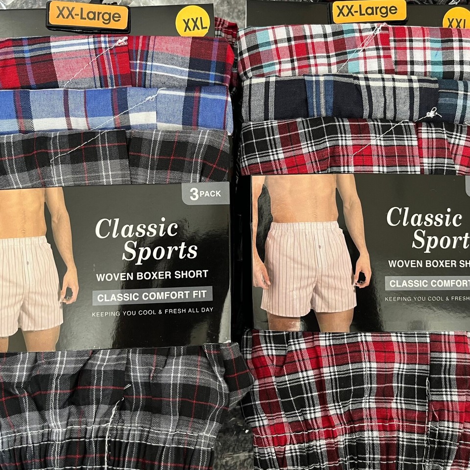 6-12 PCS Woven Men's Check Boxer Shorts / Cotton Rich Underwear Briefs ...
