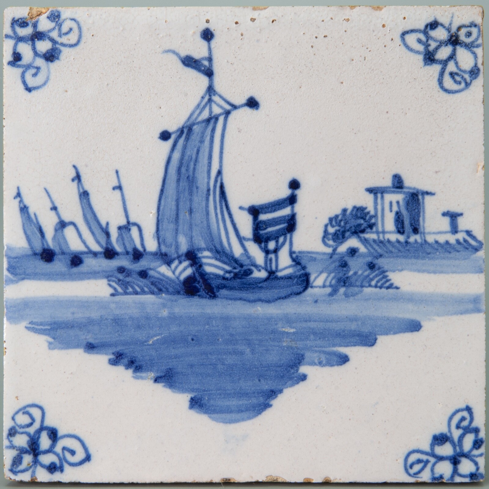 Nice Dutch Delft Blue tile, sailboat, circa 1800. | eBay