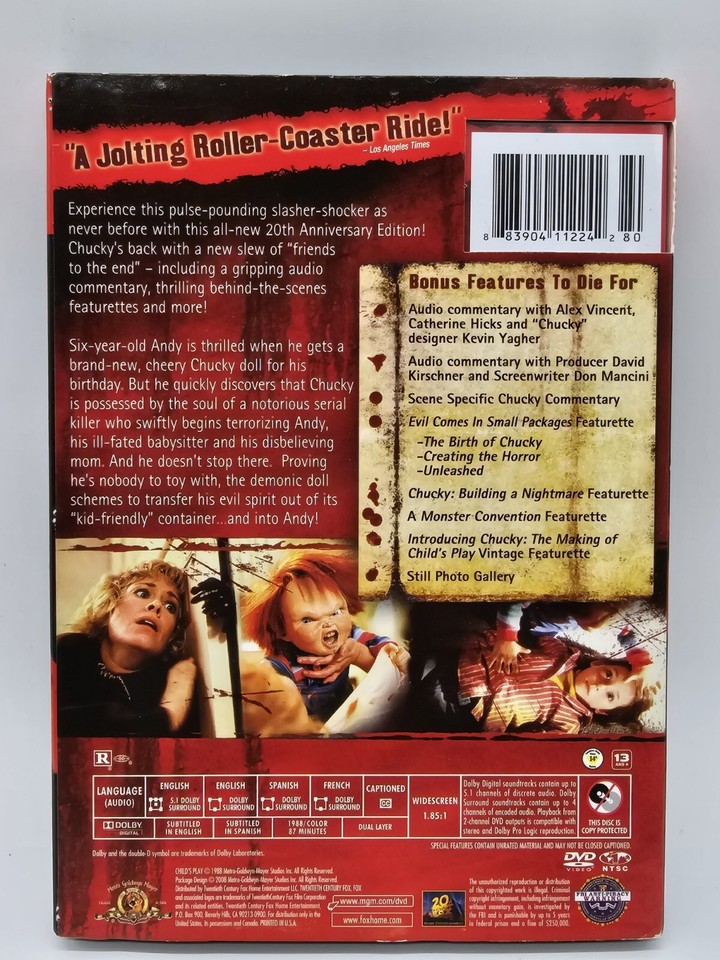 Child's Play DVD Chucky's 20th Birthday Edition Widescreen 1988 80s ...