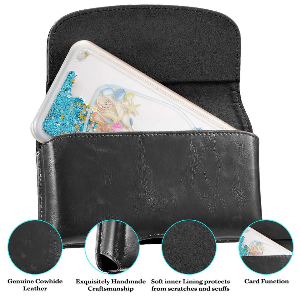 Large Horizontal Phone Case Real Leather Pouch Holster With Belt Clip ...