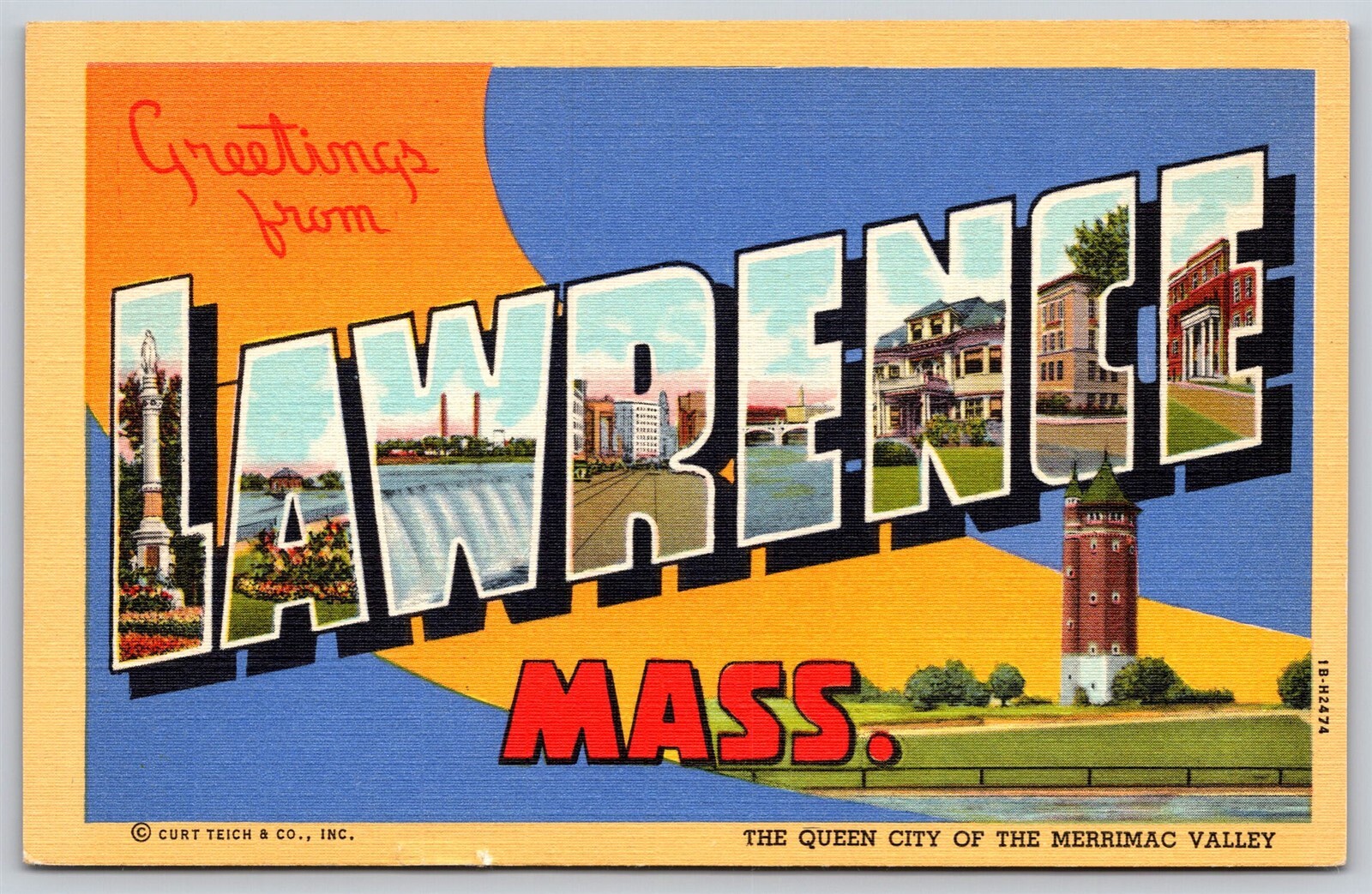 Postcard Greetings from Lawrence MA large letter linen O45 | eBay