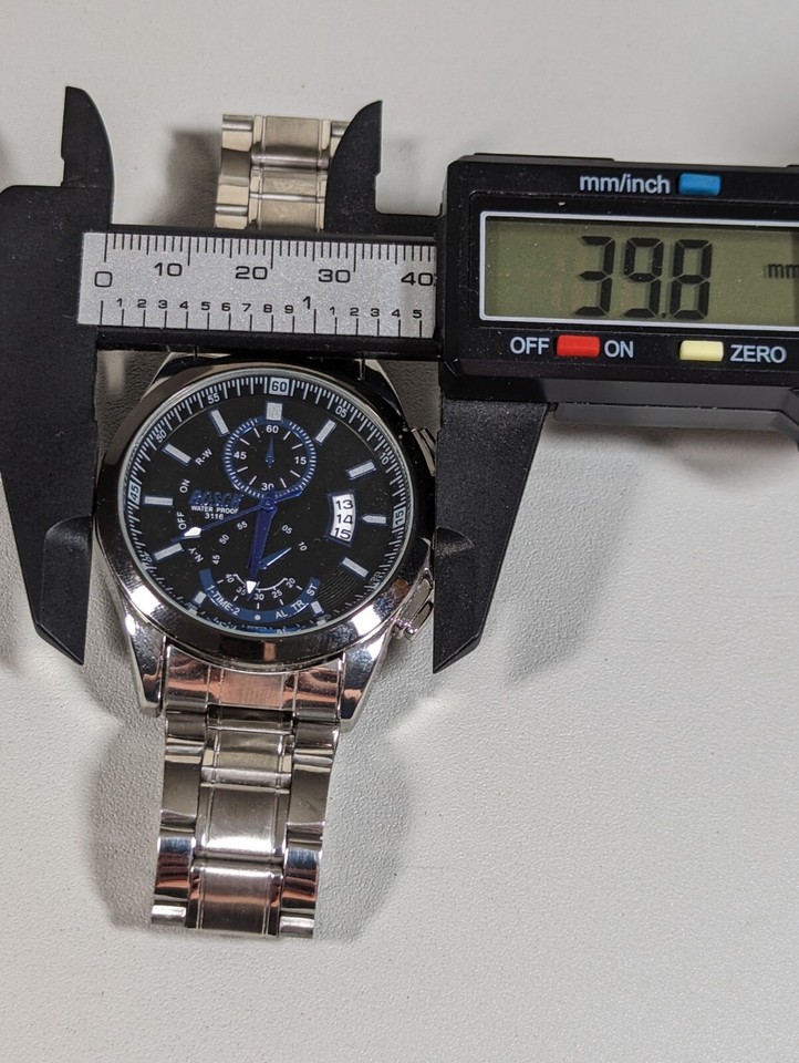 Round Silver Tone Case 40 mm Stainless Steel Link Band Watch 8 Inch | eBay