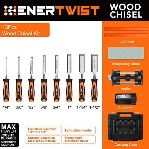 13pcs Wood Chisel Set, Premium Woodworking Chisel Sets w/ 8 CRV ...