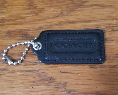 COACH 2.75" BLACK SMOOTH LEATHER CHARM HANGTAG HANG TAG KEY CHAIN FOB ...