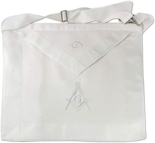 Master Mason Masonic Apron Square&Compass White Ribbon Border w/ Pocket ...
