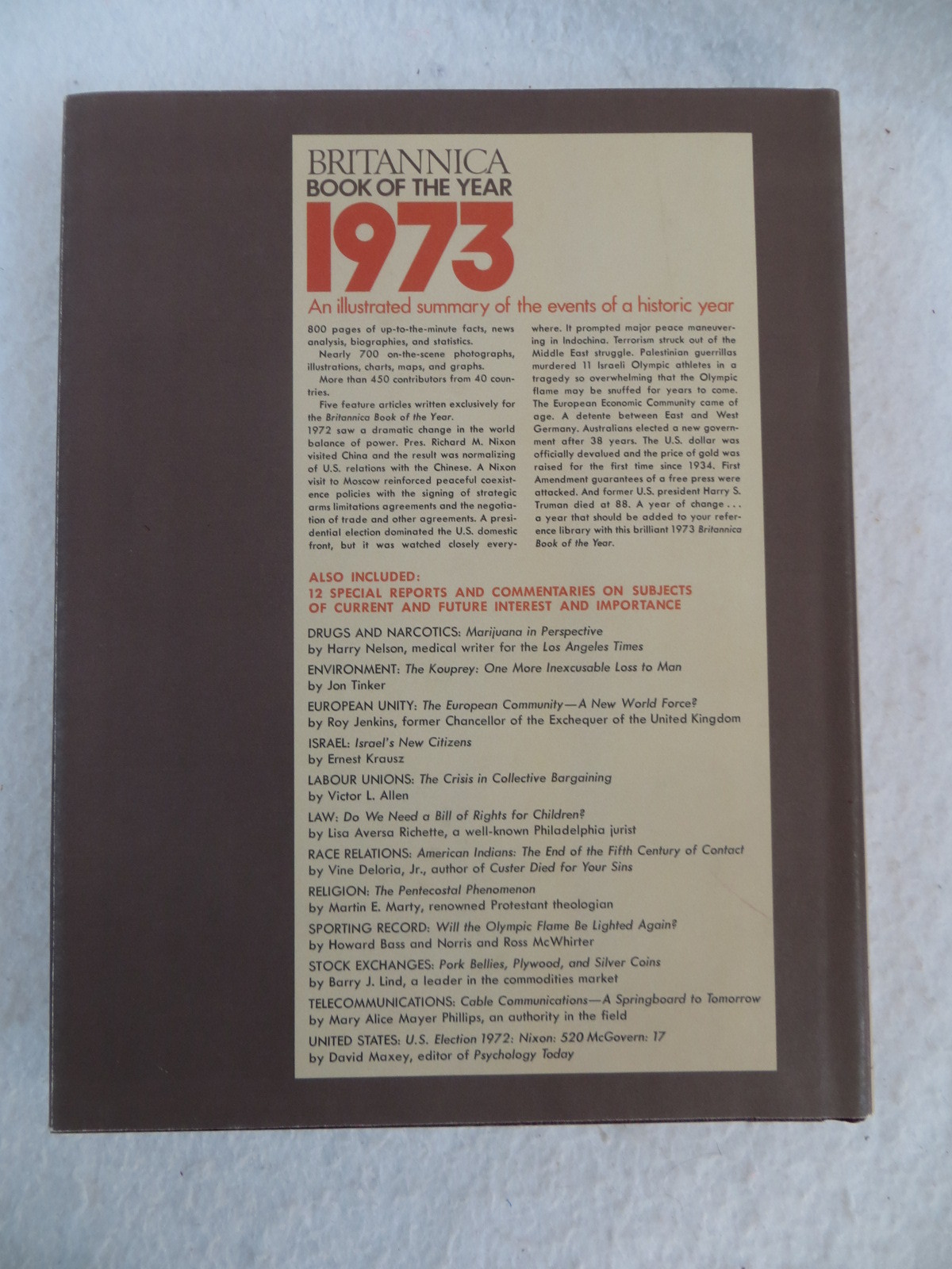 BRITANNICA BOOK OF THE YEAR 1973 - Events of 1972 Birthday Anniversary ...