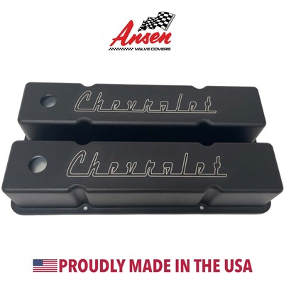 Small Block Chevy Tall Black Valve Covers - Engraved Chevrolet Logo ...