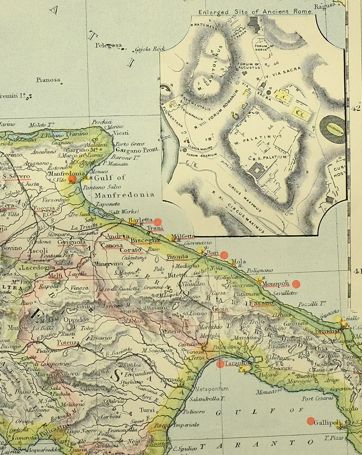 1882 LETTS MAP CENTRAL ITALY NAPLES POMPEII ANCIENT ROME UMBRIA ELBA ...