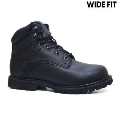 MENS WIDE FIT LEATHER SAFETY BOOTS WORK STEEL TOE CAP SHOES HIKEING ...