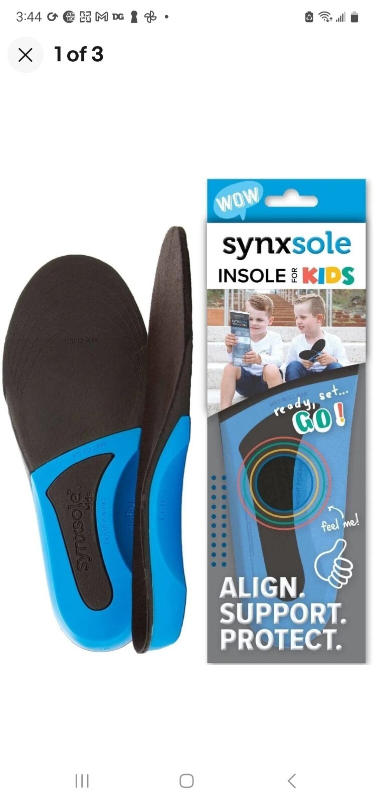 SYNXSOLE Insole for Kids Size Large 1 Pair (US kids size 2-4) NEW | eBay