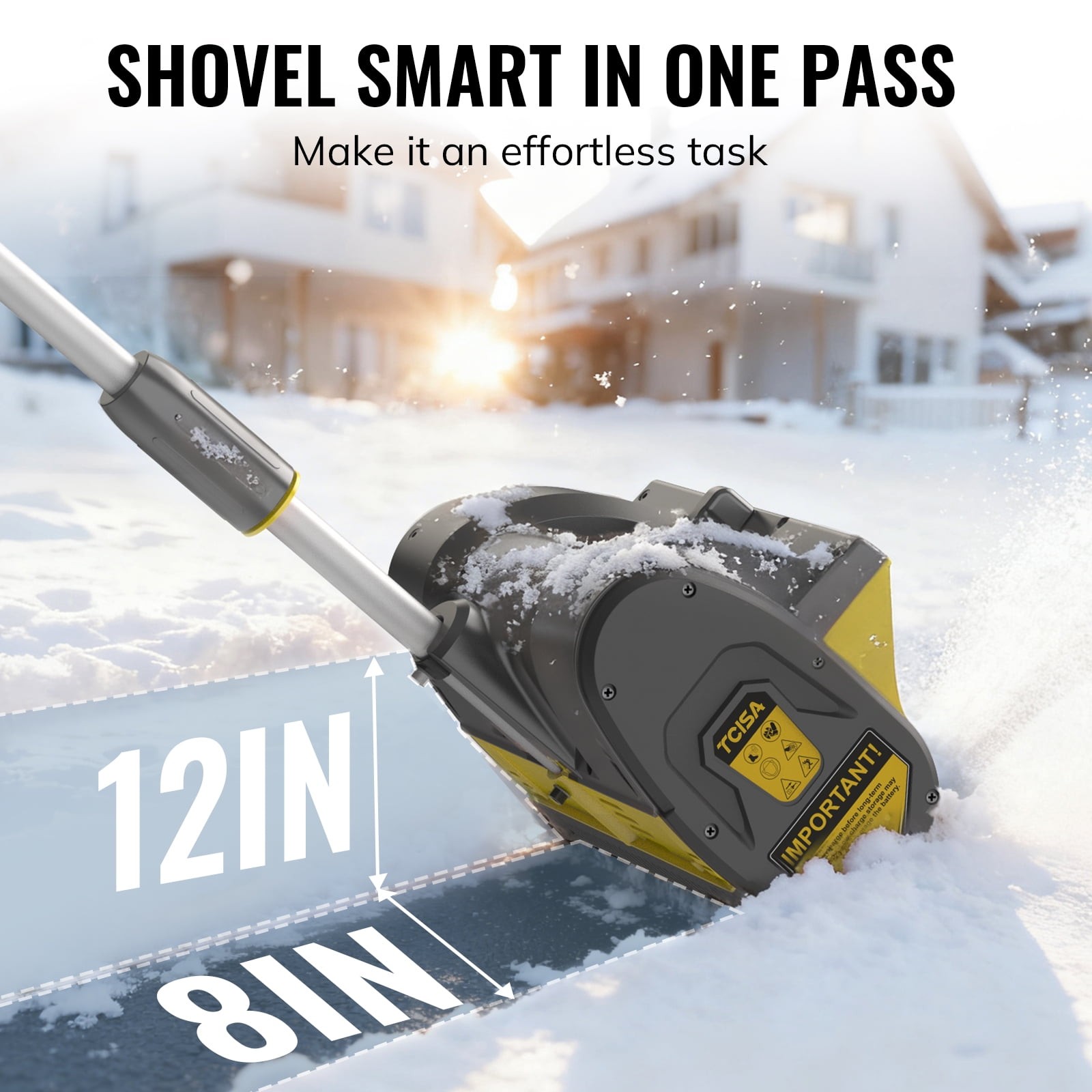 Tcisa Electric Snow Shovel, 12-Inch Clearing Width, Cordless 20V 4Ah ...