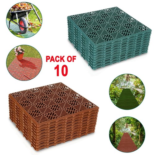 10 x PATH FLOOR INTERLOCKING PLASTIC GARDEN TILES LAWN PAVING WALKWAY ...