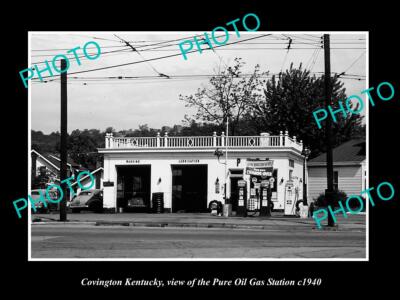 OLD POSTCARD SIZE PHOTO OF COVINGTON KENTUCKY THE PURE OIL GAS STATION ...