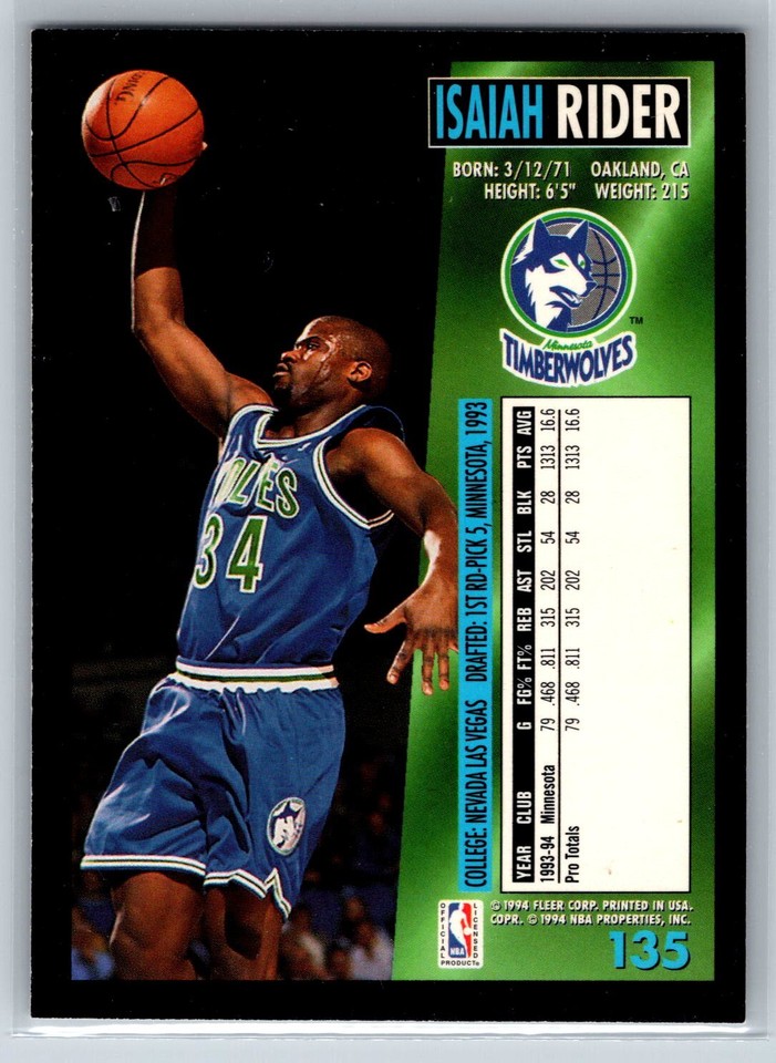 1994-95 Fleer Isaiah Rider Minnesota Timberwolves #135 | eBay