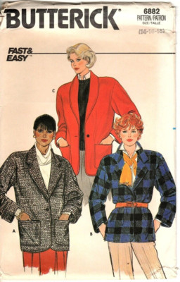 Butterick 6882 Misses 14 to 18 Jacket Vintage 80s Uncut Sewing Pattern ...