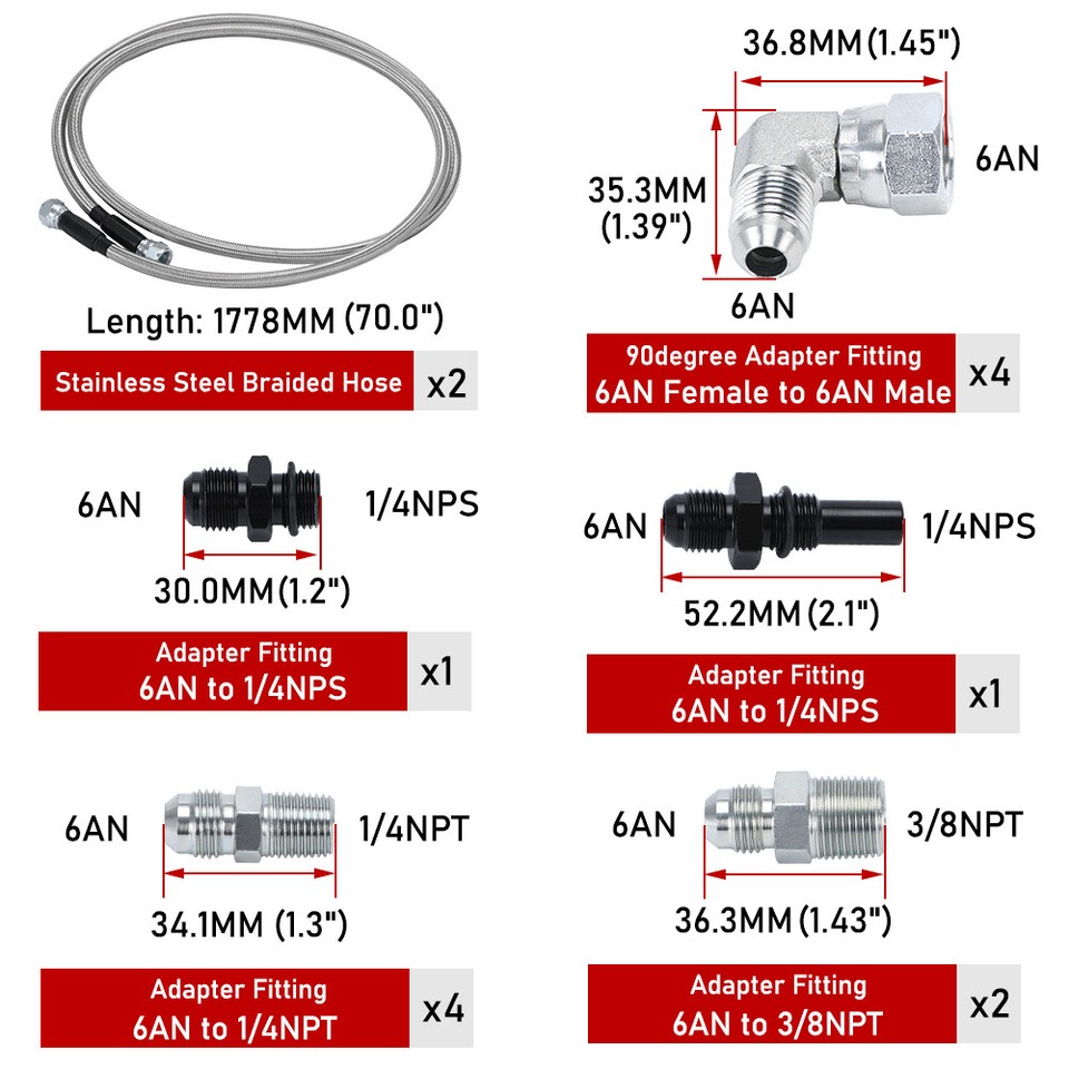 SS Braided Transmission Cooler Hose lines Fittings TH350 700R4 TH400 70 ...