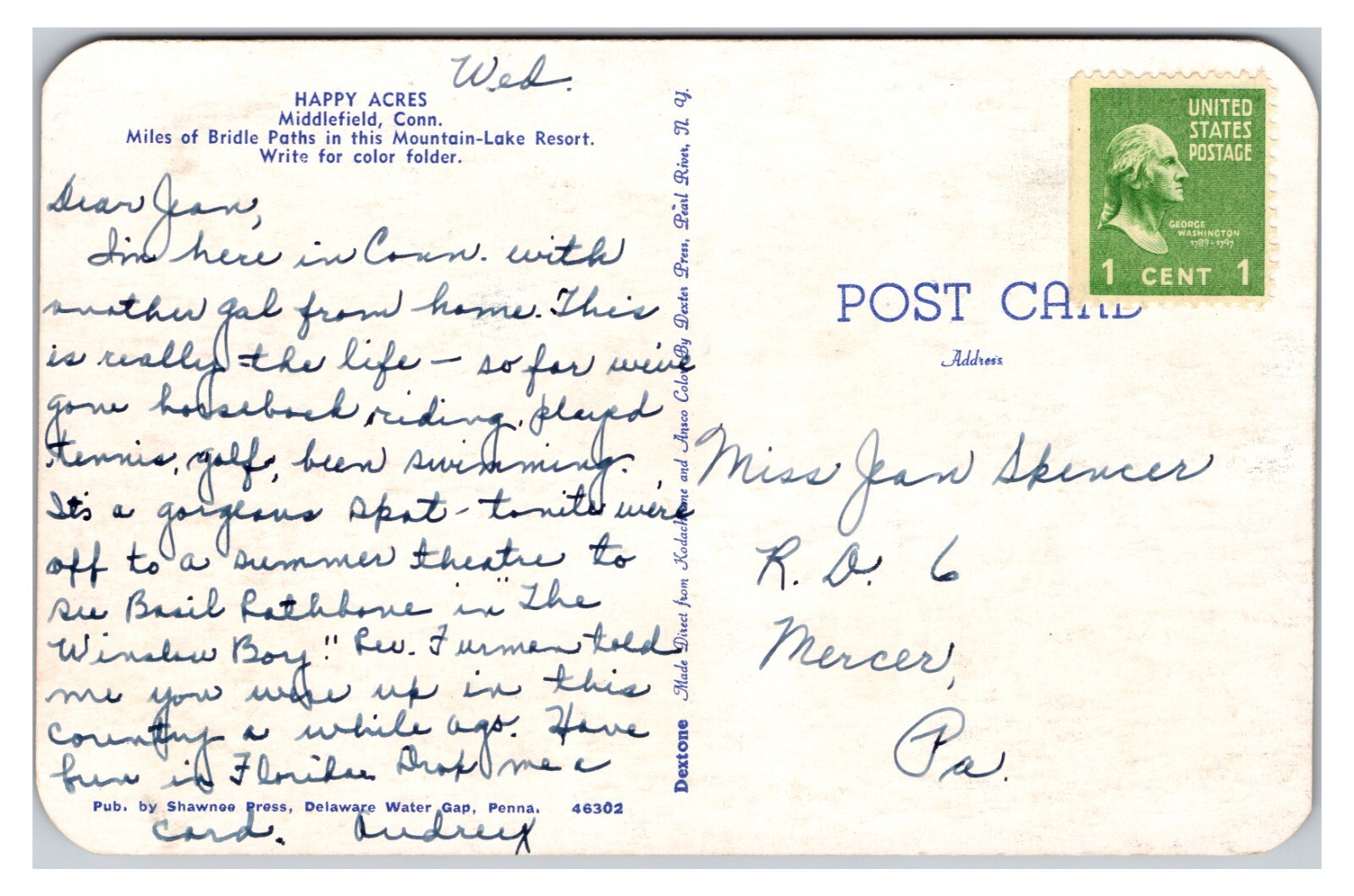 Vintage 1960s - Happy Acres - Middlefield, Connecticut Postcard (Posted ...