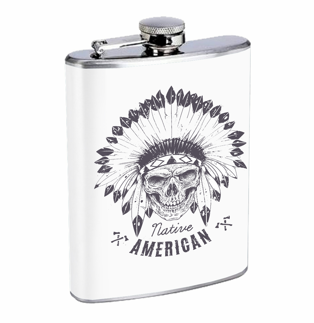 Flask Native American Skull 01R 8oz Stainless Steel Hip Drinking ...