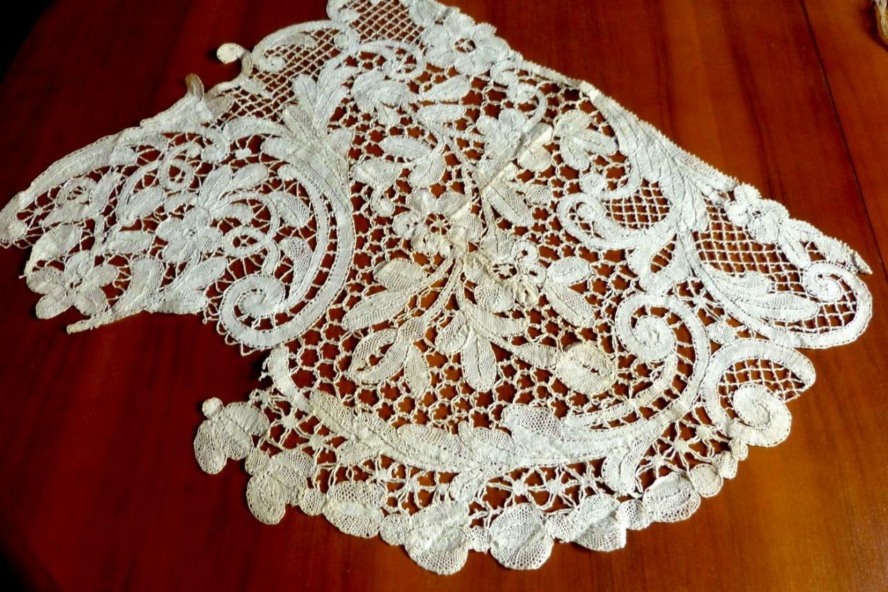 COLLECTORS UNUSED HANDMADE 19THC FLEMISH LINEN BOBBIN LACE SAMPLE B ...