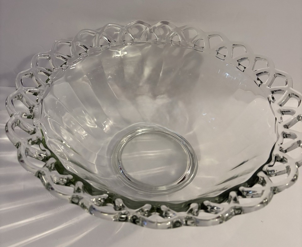 VTGE Imperial Glass Crocheted Lace Punchbowl 13 1/2” & 12 Candlewick ...