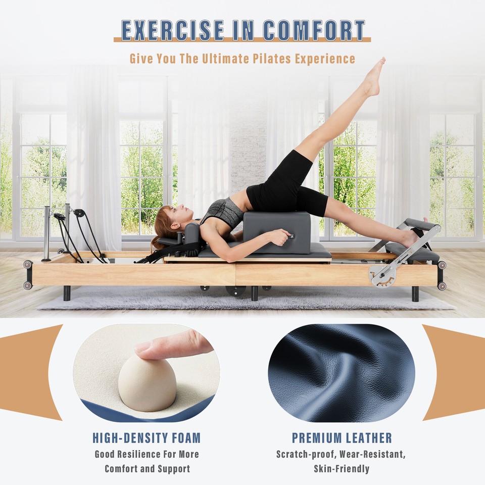 NAIZEA Foldable Pilates Reformer Oak Wooden Home Pilates Equipment ...
