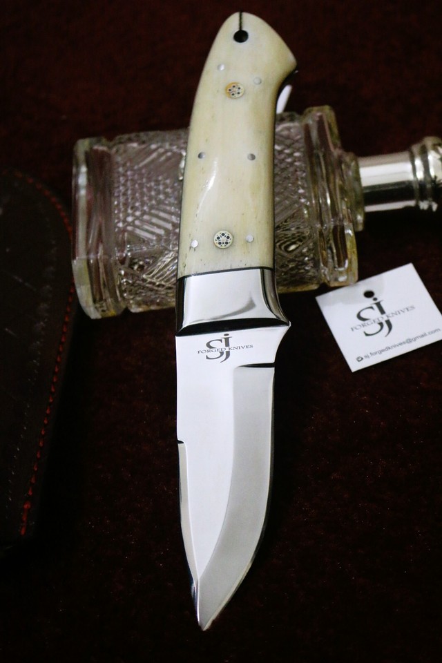 CUSTOM MADE LOVELESS STYALE FULL TAPER TANG CAMEL BONE HUNTING SKINER ...