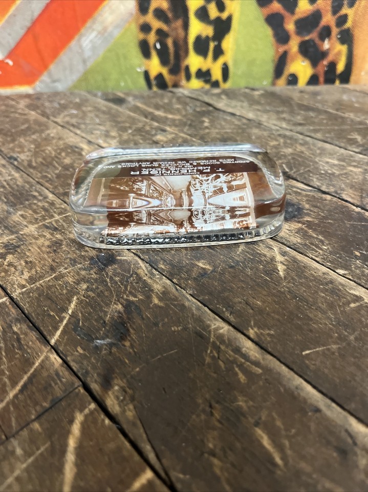 VINTAGE T. F. HENNIGER GLASS PAPERWEIGHT SIGN SPORTING GOODS BICYCLES ...
